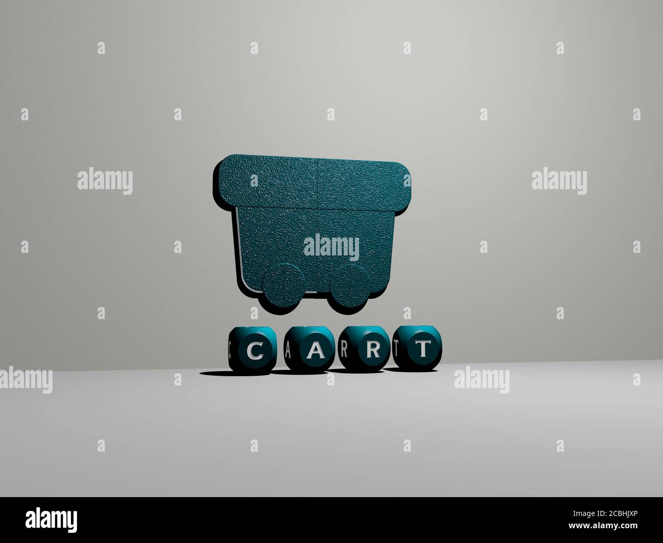 3D illustration of CART graphics and text made by metallic dice letters ...