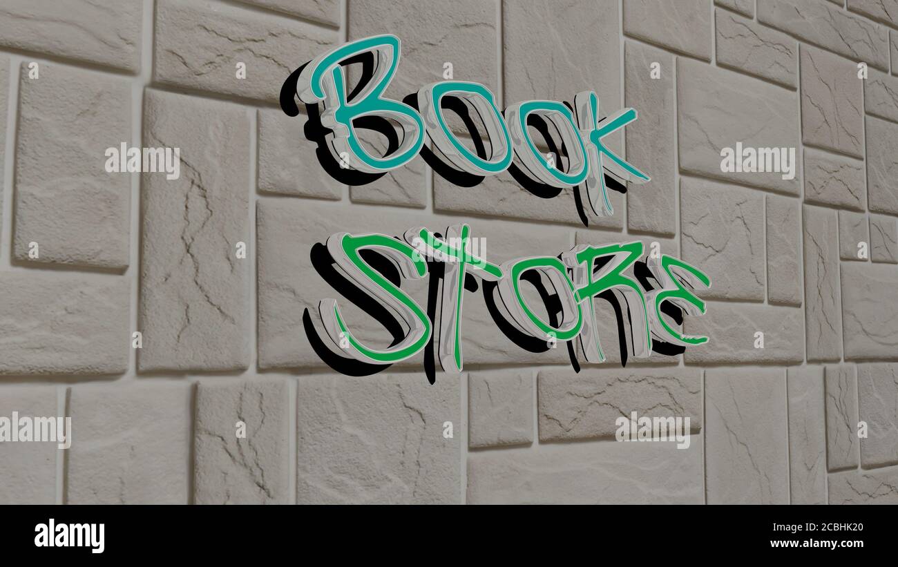 book store text on textured wall - 3D illustration for background and ...