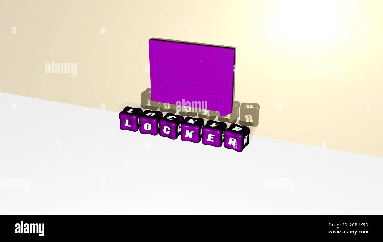 3D representation of LOCKER with icon on the wall and text arranged by ...