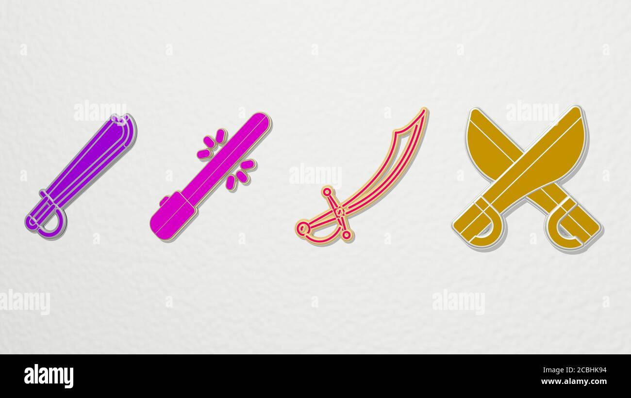 saber 4 icons set - 3D illustration for background and black Stock ...