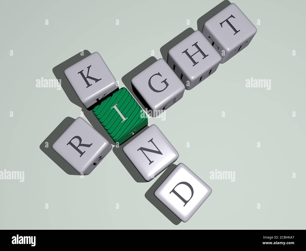 RIGHT KIND crossword by cubic dice letters - 3D illustration for ...