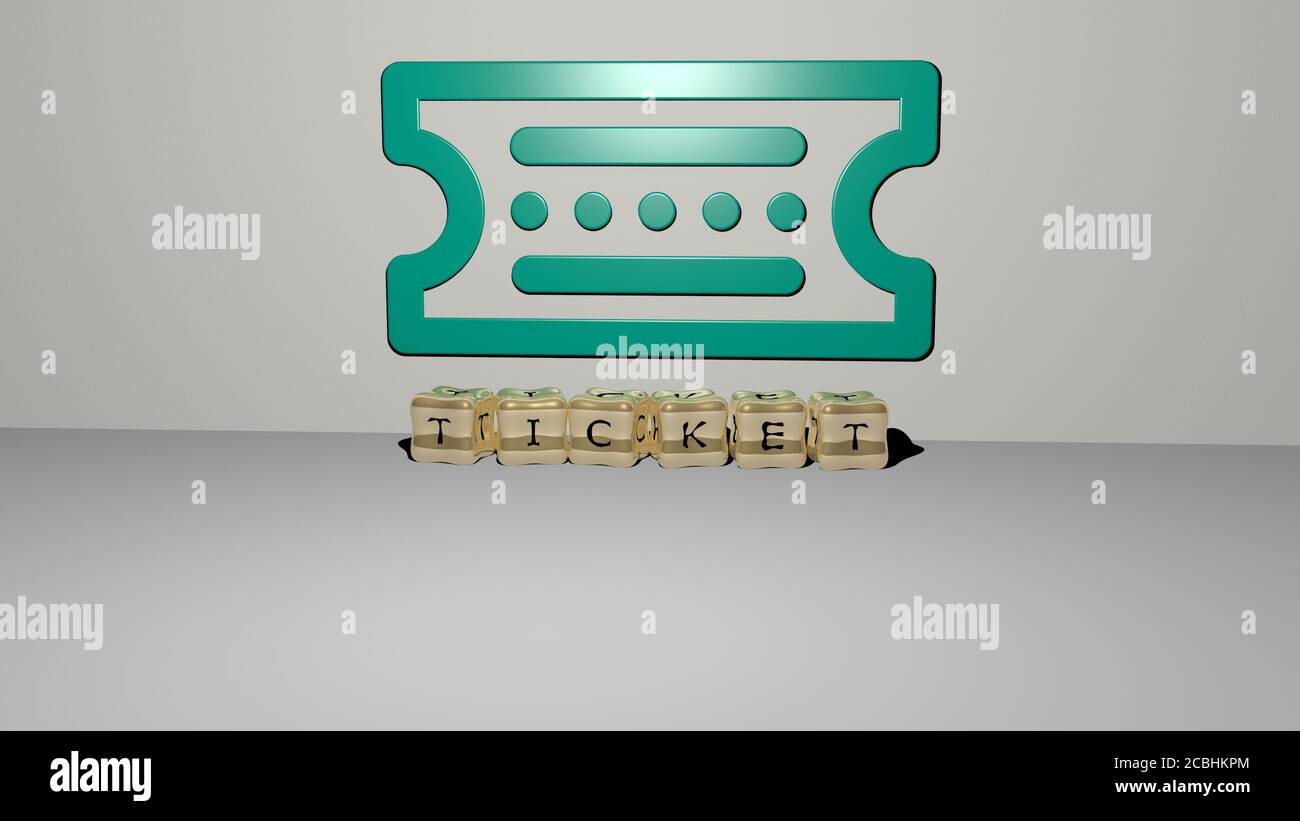 TICKET 3D icon on the wall and cubic letters on the floor - 3D ...