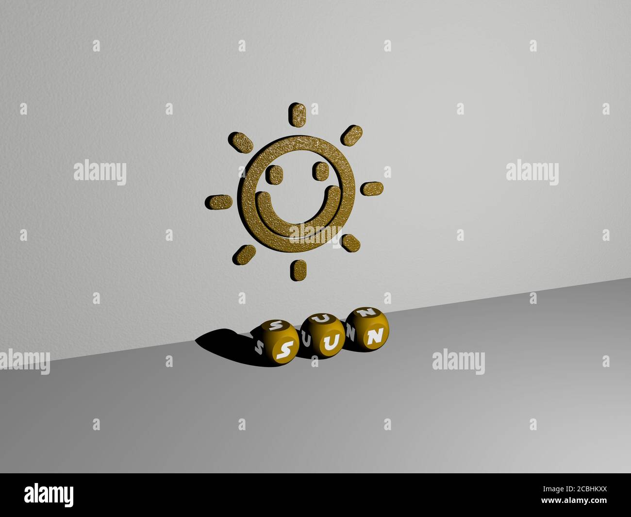 3D representation of sun with icon on the wall and text arranged by ...