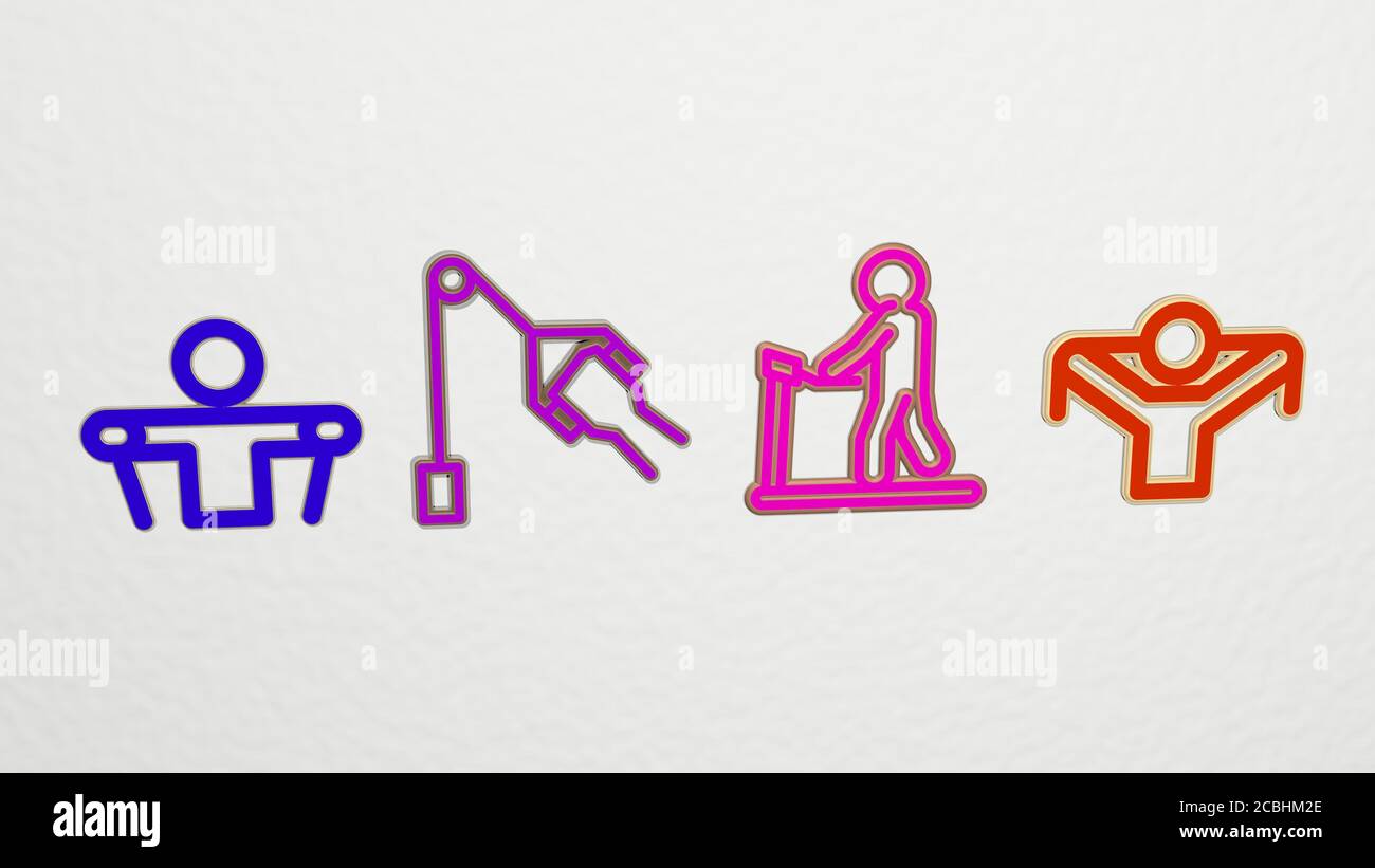 REHABILITATION 4 icons set - 3D illustration for care and doctor Stock ...