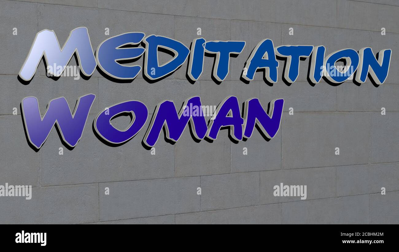 meditation woman text on textured wall - 3D illustration for background ...