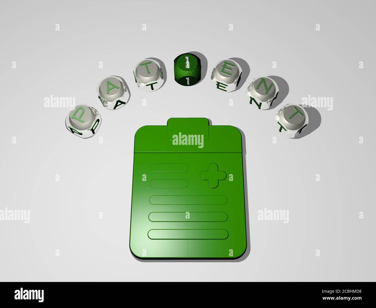 patient 3D icon surrounded by the text of cubic letters - 3D ...