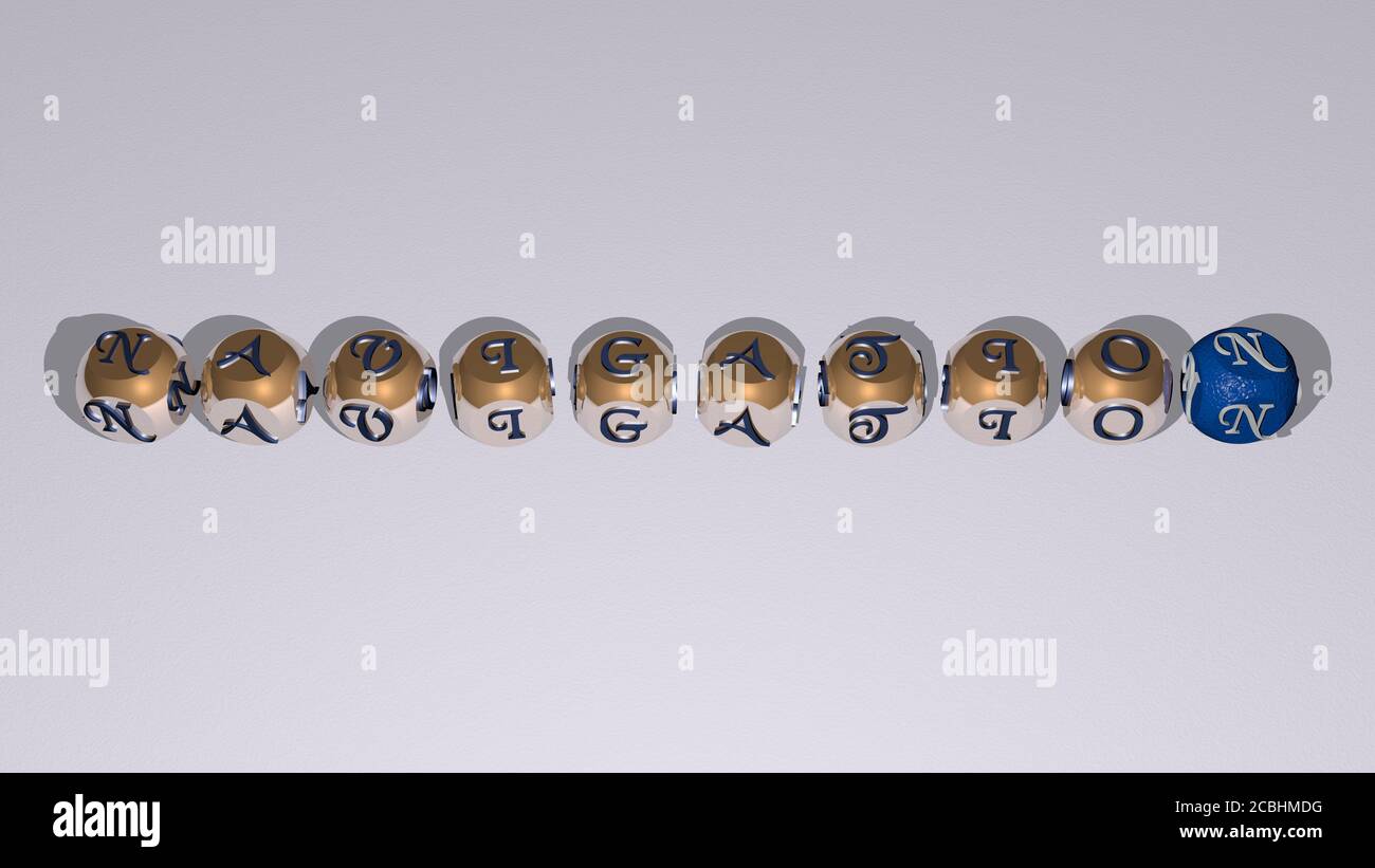 navigation text by cubic dice letters - 3D illustration for icon and ...