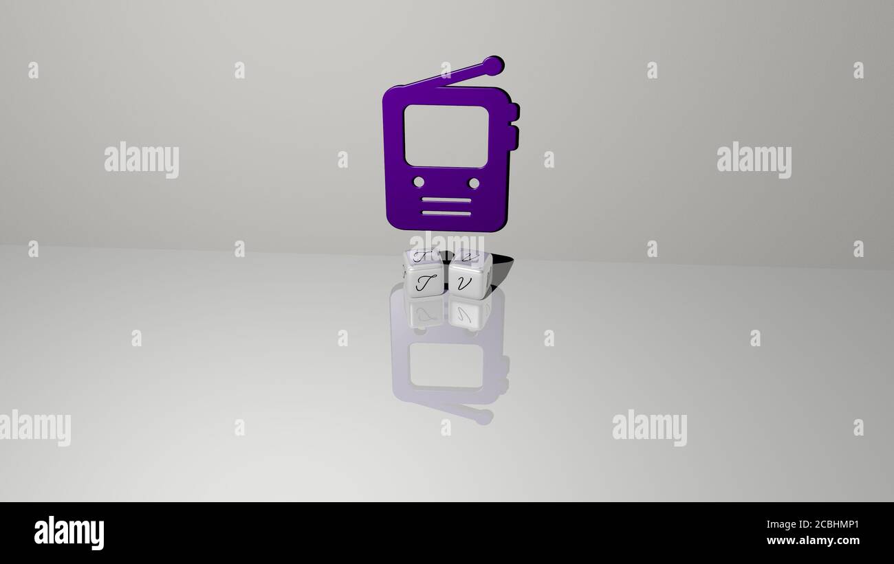 TV text of cubic dice letters on the floor and 3D icon on the wall - 3D ...