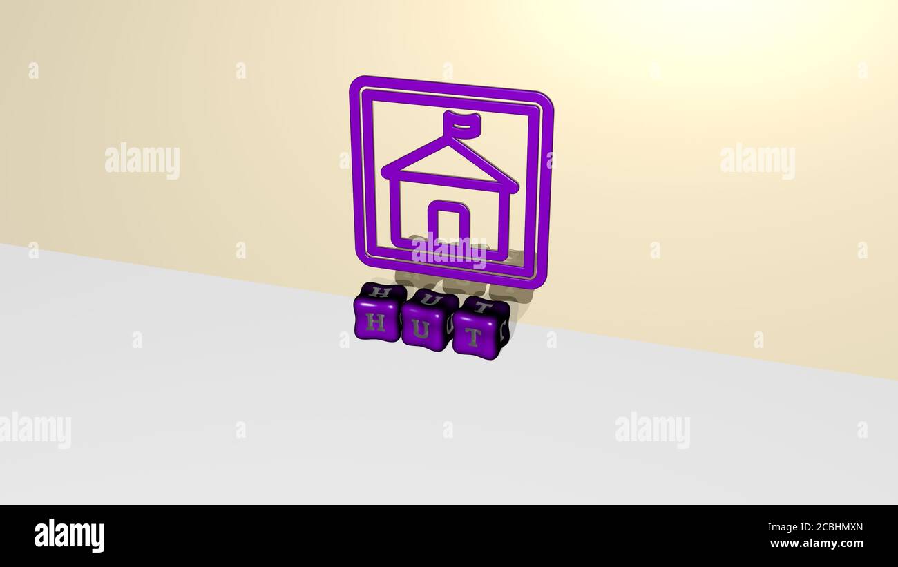 3D illustration of HUT graphics and text made by metallic dice letters ...
