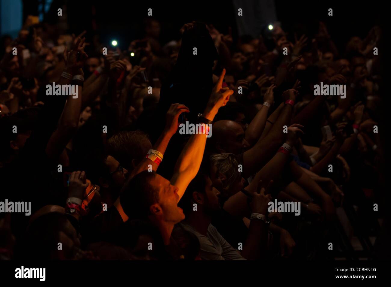 Party people enjoy concert at festival. Summer music festival stock ...