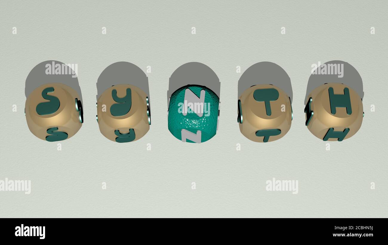 synth text of cubic individual letters - 3D illustration for retro and ...