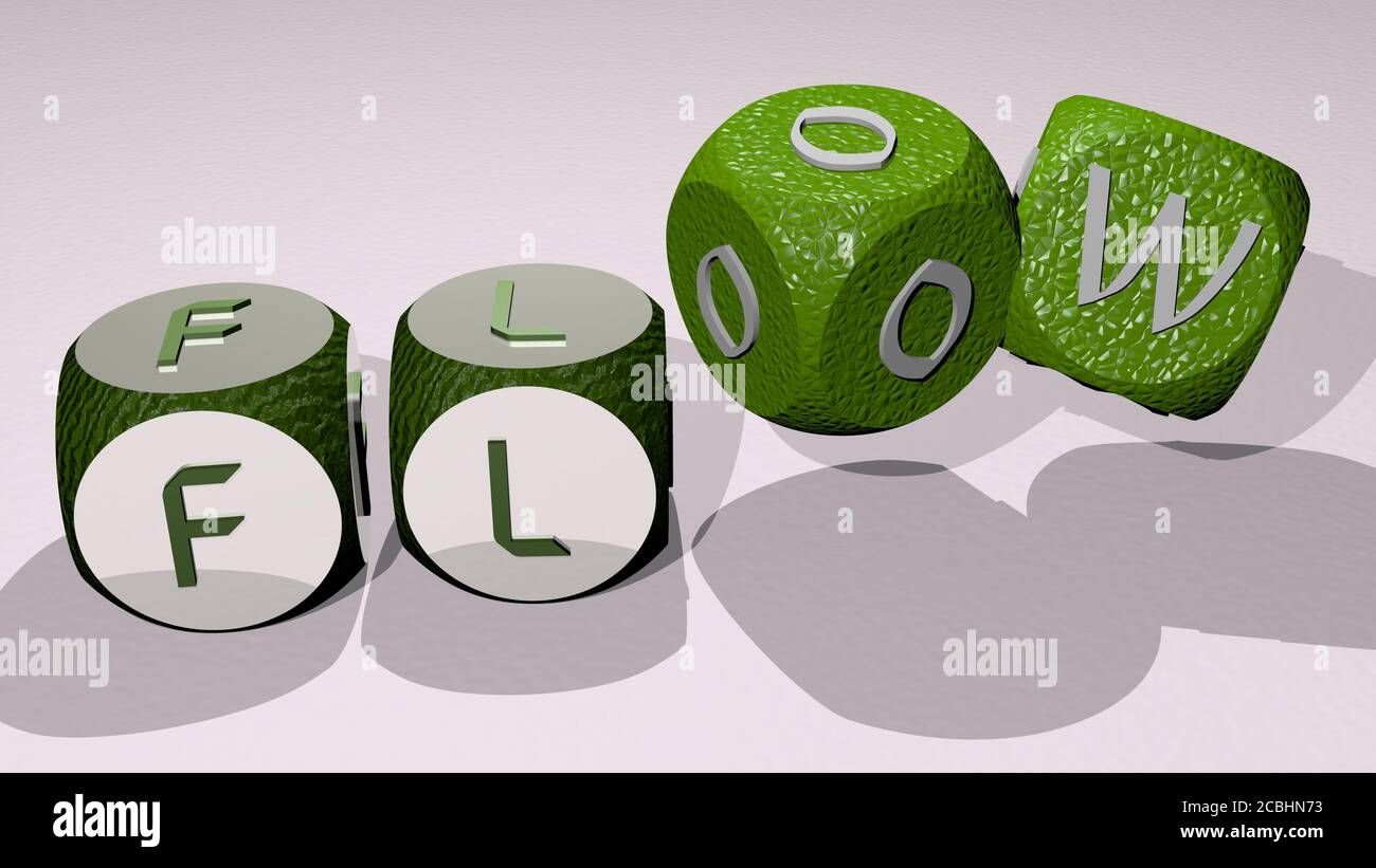 flow text by dancing dice letters - 3D illustration for background and ...