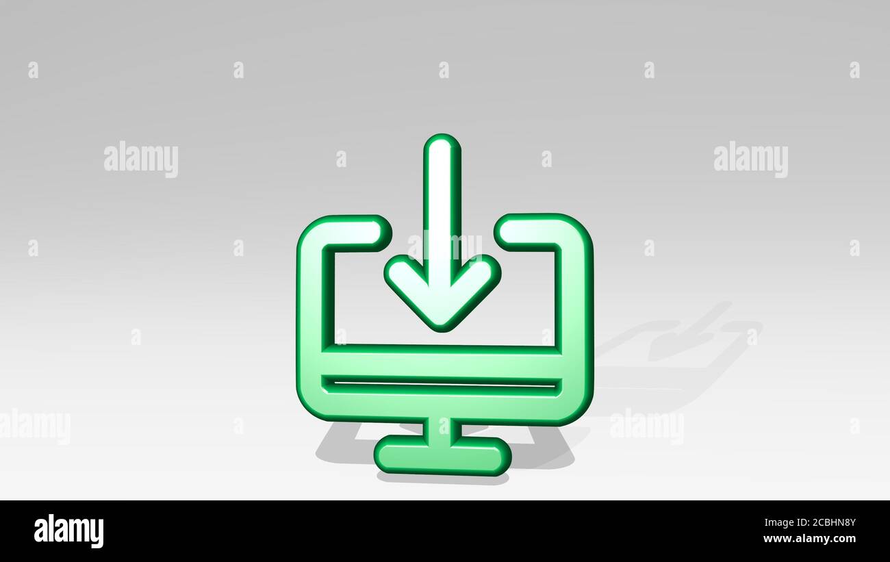 monitor download 3D icon casting shadow - 3D illustration for computer ...