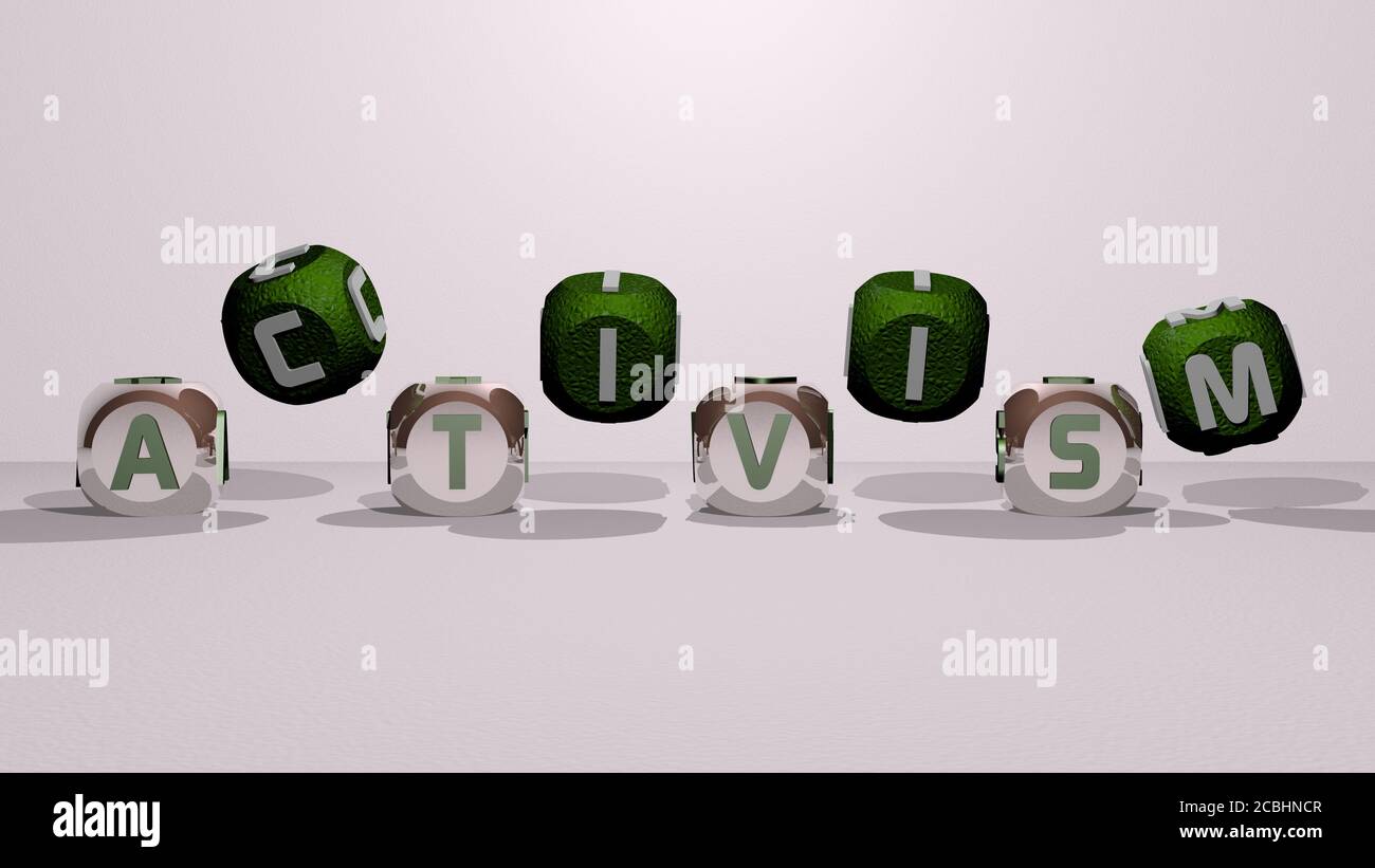 ACTIVISM dancing cubic letters - 3D illustration for activist and ...