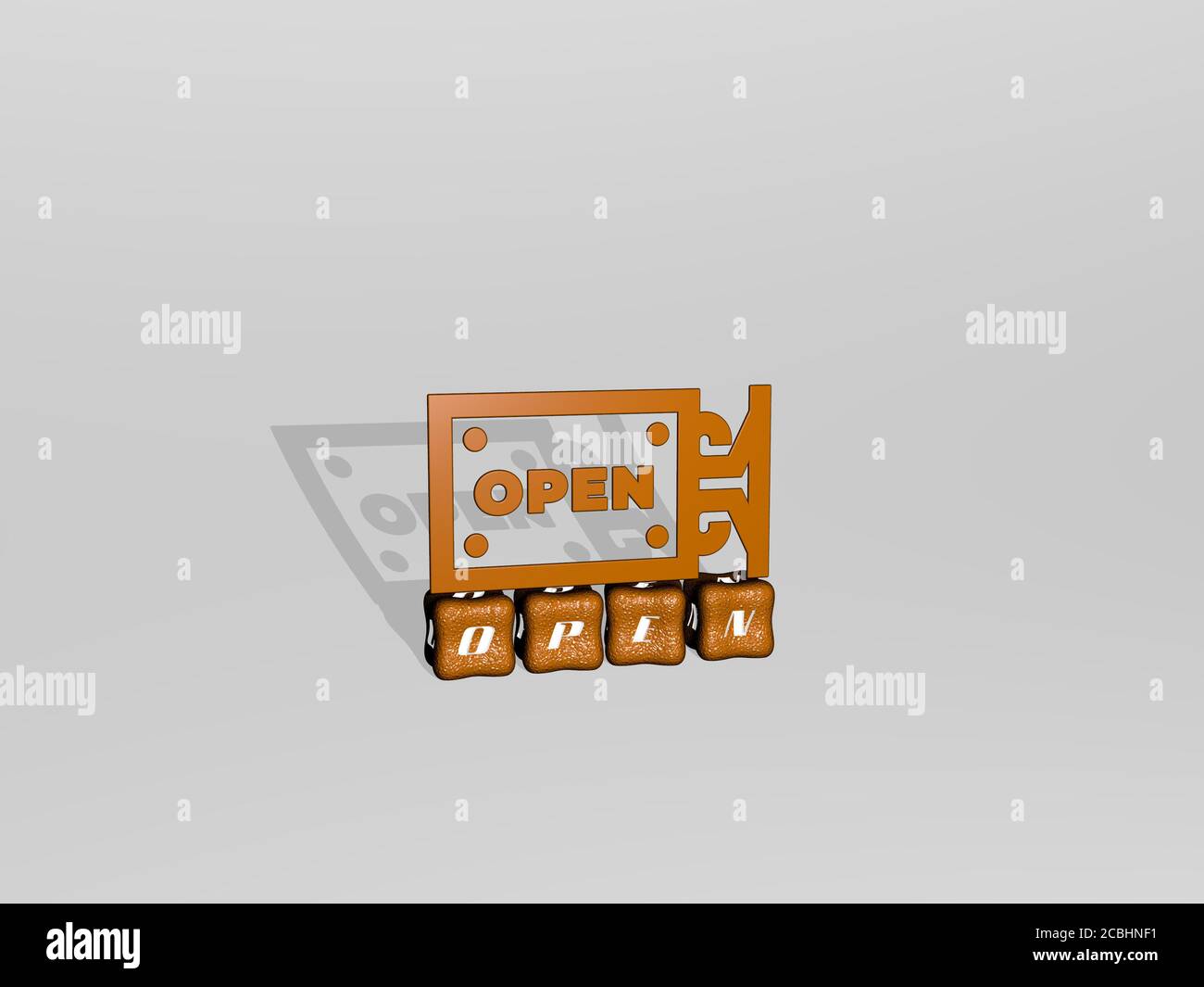 open 3D icon on cubic text - 3D illustration for background and white ...
