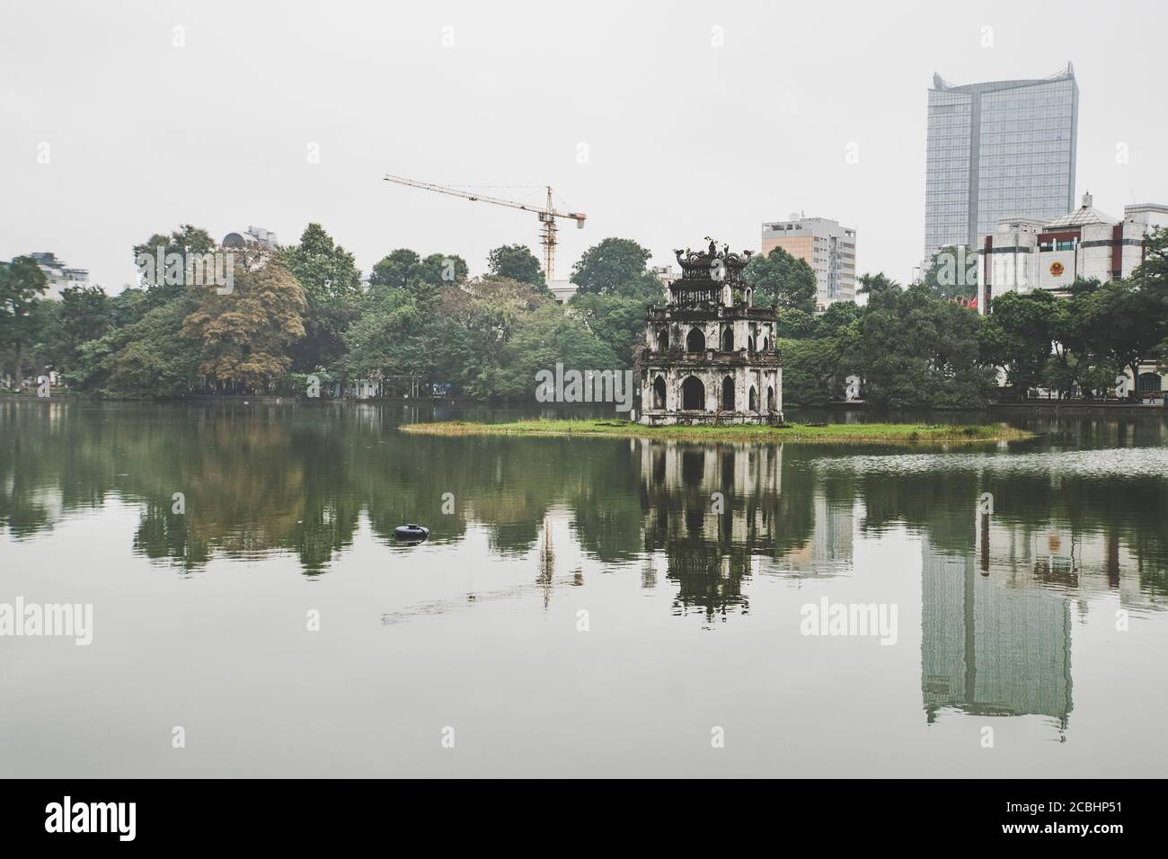 Hoan Kiem Lake, the little lake in the old part of Hanoi, Vietnam, with ...