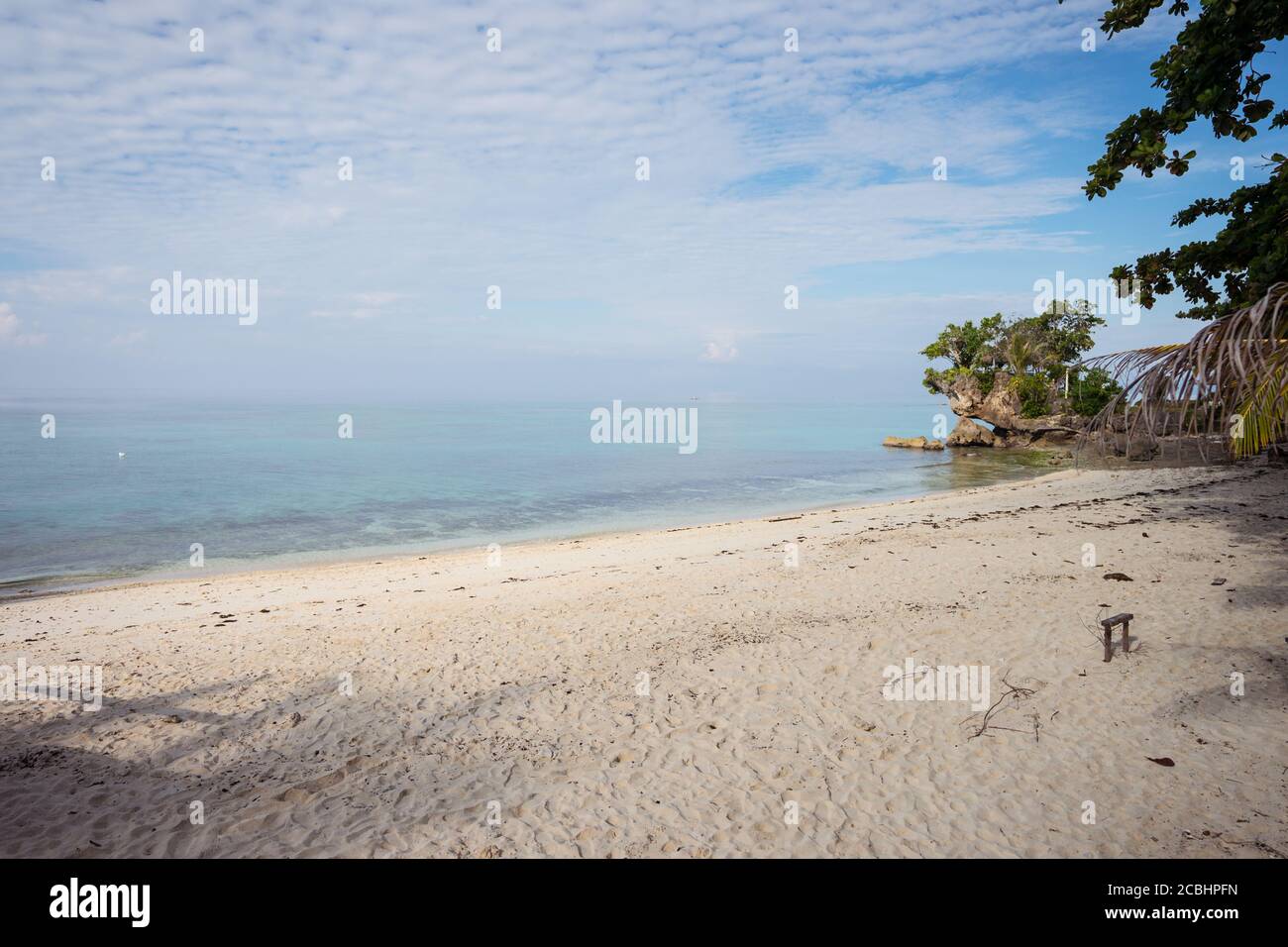 beautiful white sand beach and turquoise water with some trees, Anda ...