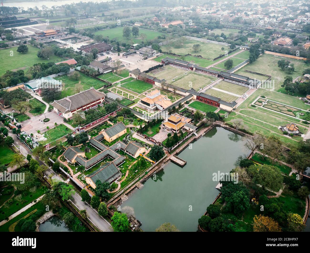 Aerial view of the Hue Citadel in Vietnam. Imperial Palace moat,Emperor ...
