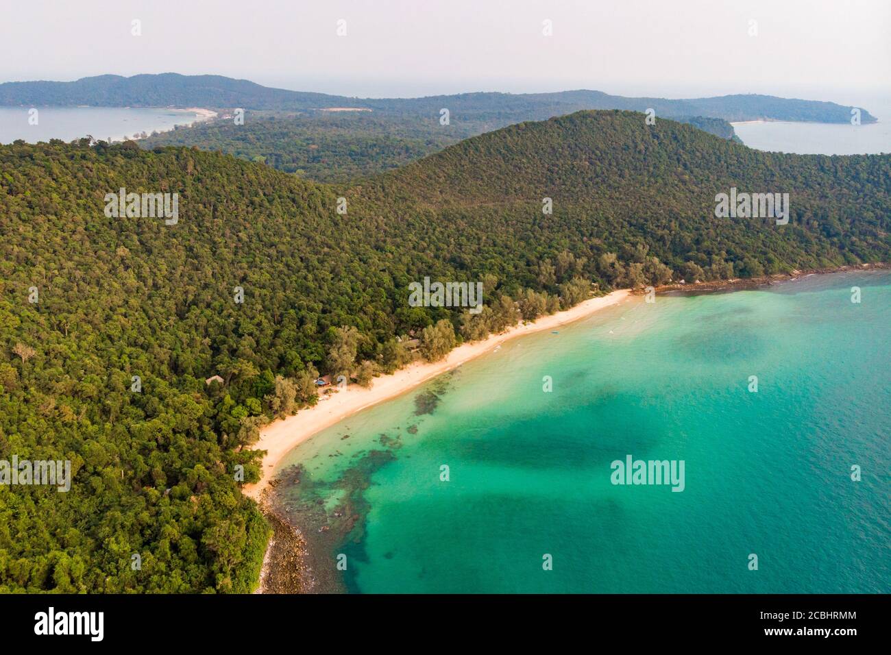 Long Beach on Koh Rong island in Cambodia, South-East Asia. top view ...