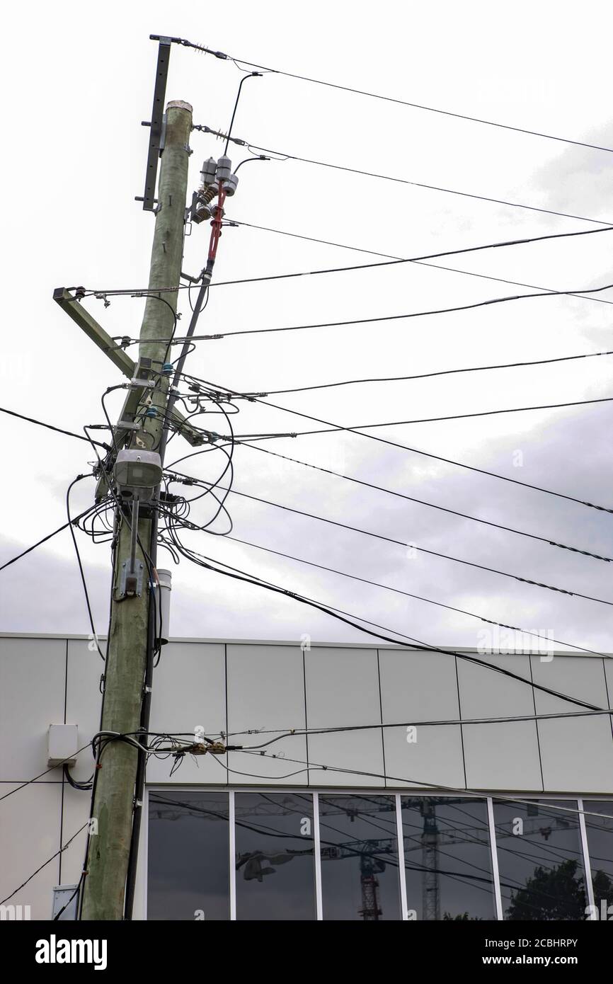 Old wooden electric wires pylon Stock Photo - Alamy