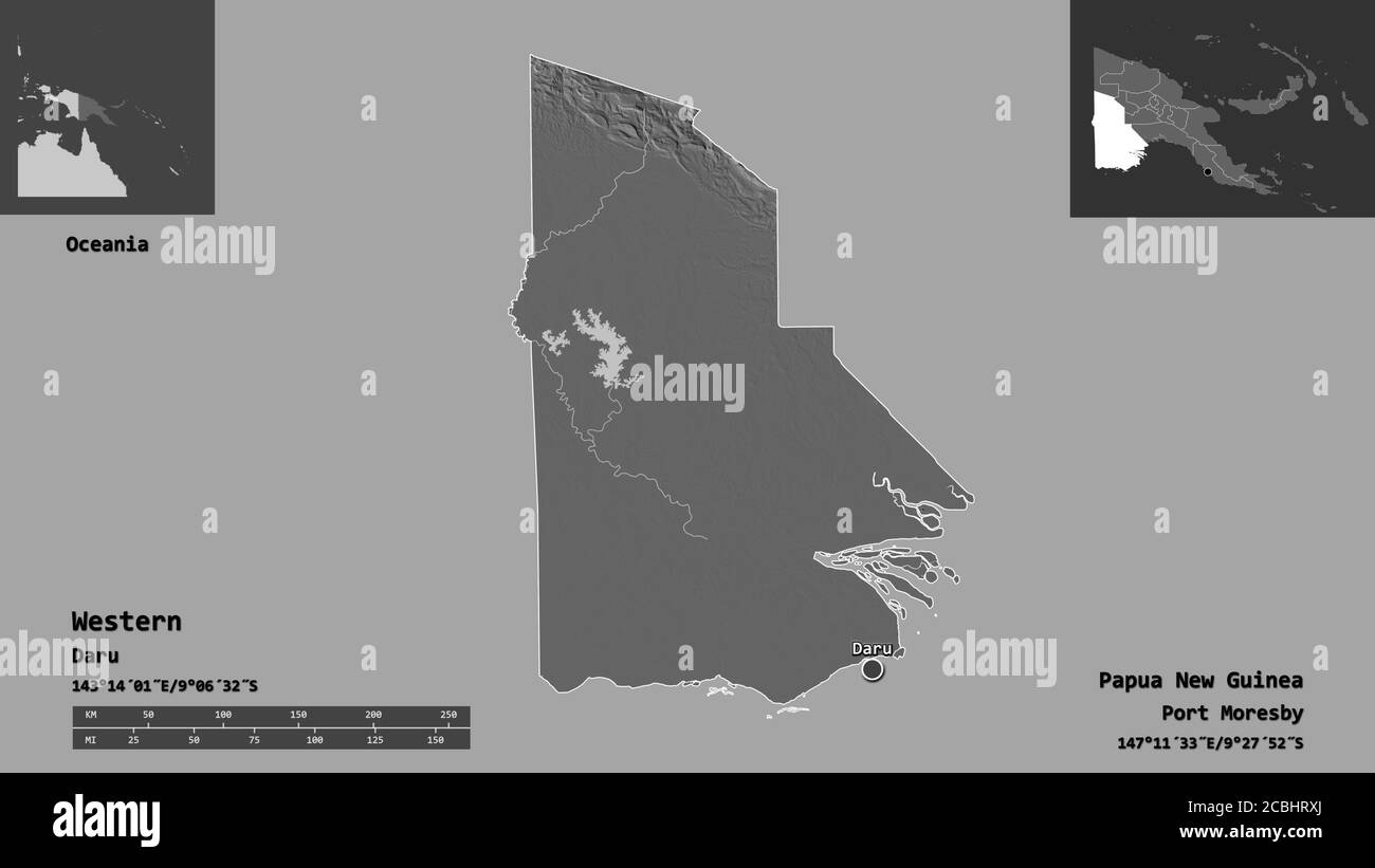 Shape of Western, province of Papua New Guinea, and its capital ...
