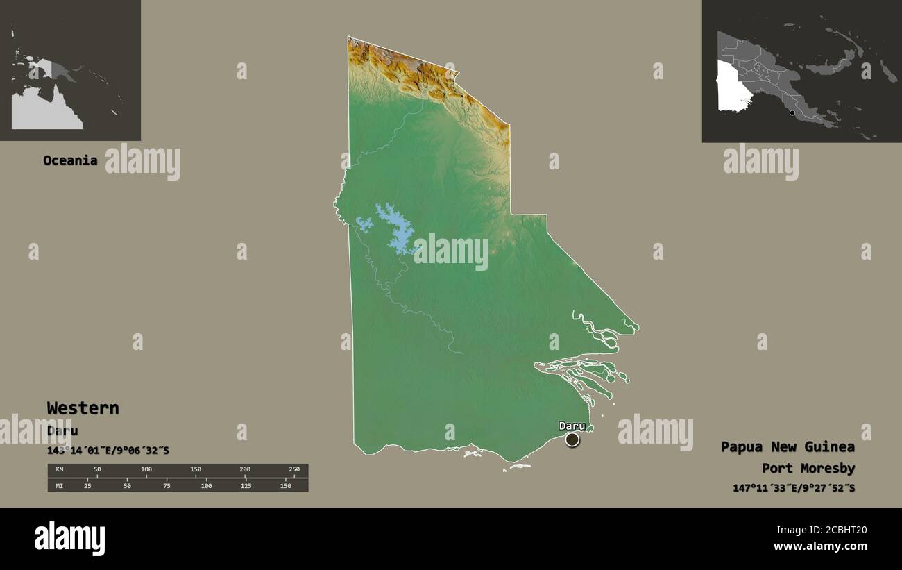 Shape of Western, province of Papua New Guinea, and its capital ...