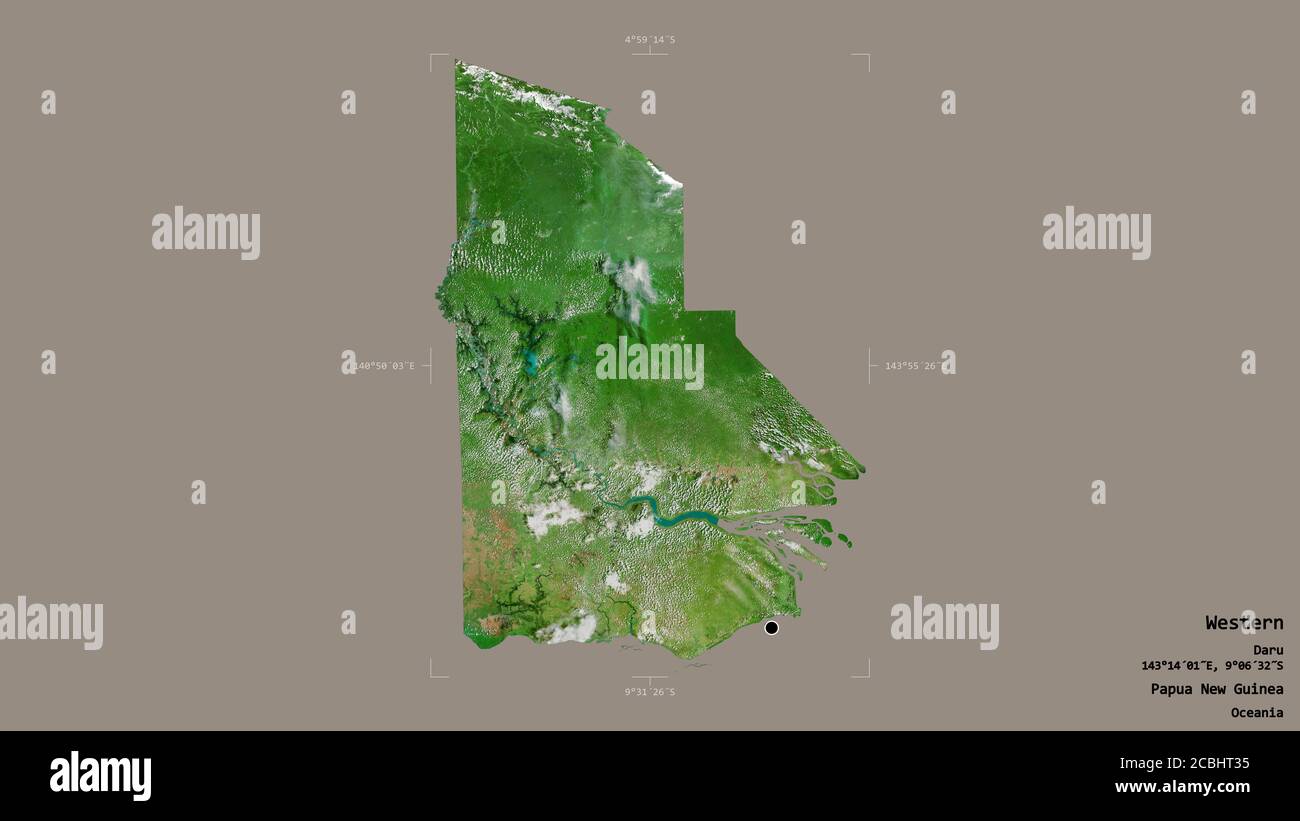 Area of Western, province of Papua New Guinea, isolated on a solid ...