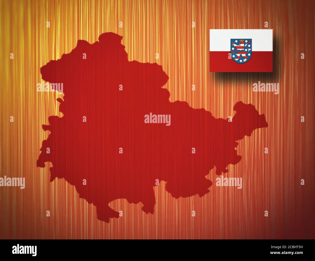 Map and flag of Thuringia (Thüringen), German federal state, on wooden ...