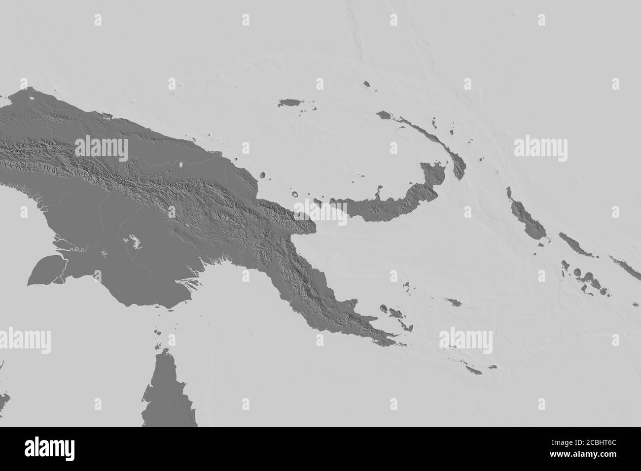 Extended area of Papua New Guinea. Bilevel elevation map. 3D rendering ...