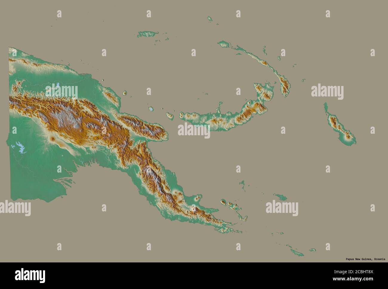 Shape of Papua New Guinea with its capital isolated on a solid color ...