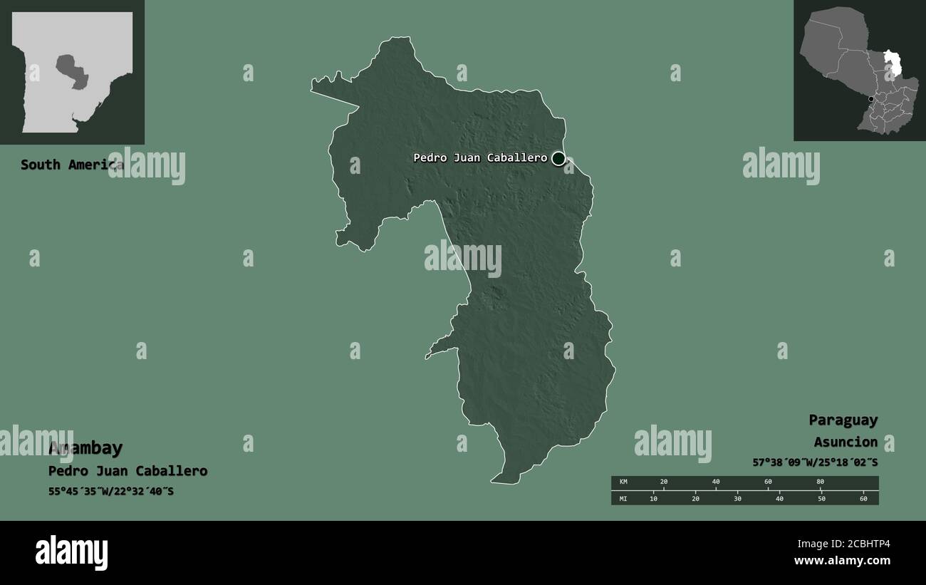 Shape of Amambay, department of Paraguay, and its capital. Distance ...