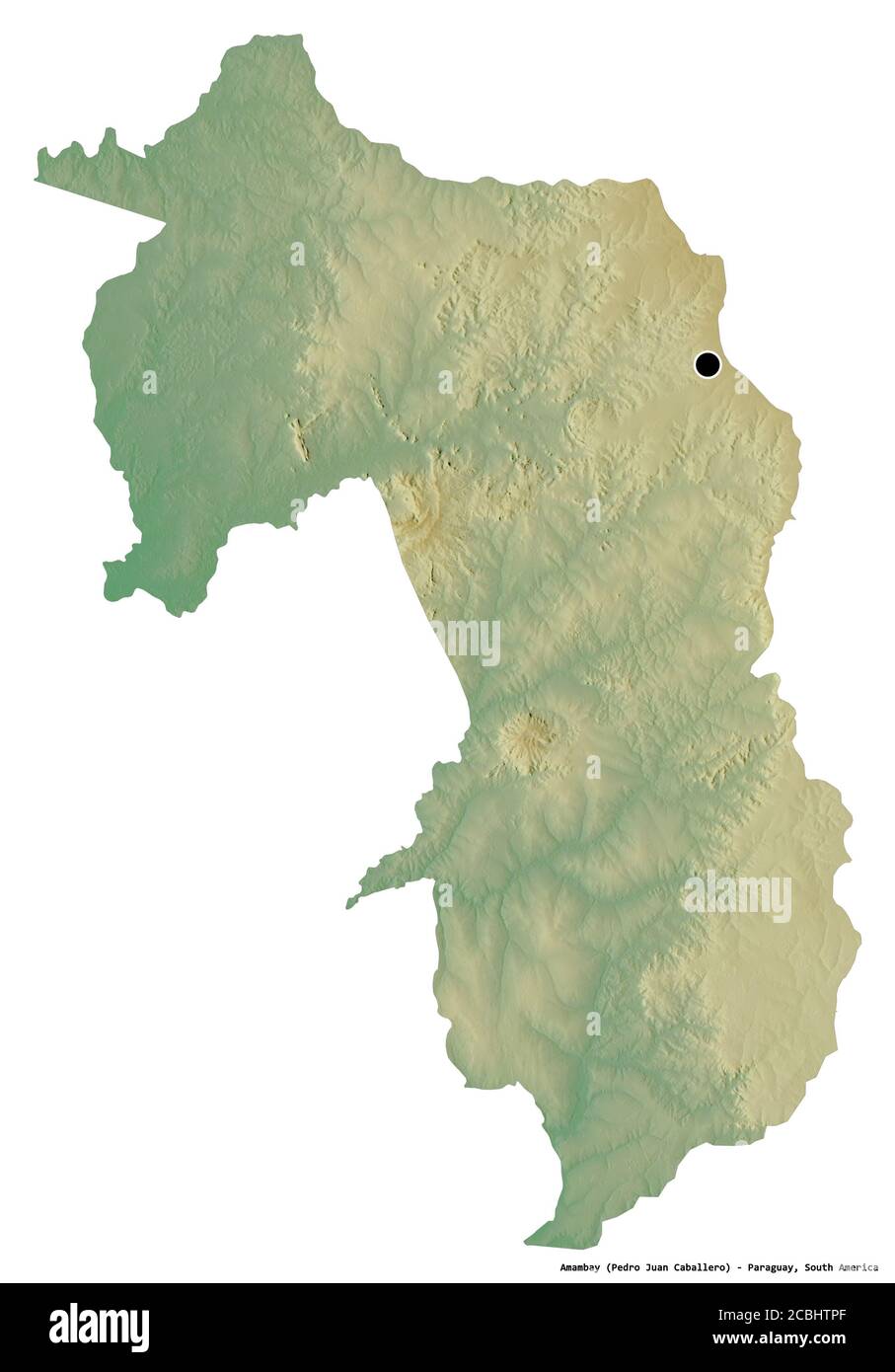 Shape of Amambay, department of Paraguay, with its capital isolated on ...