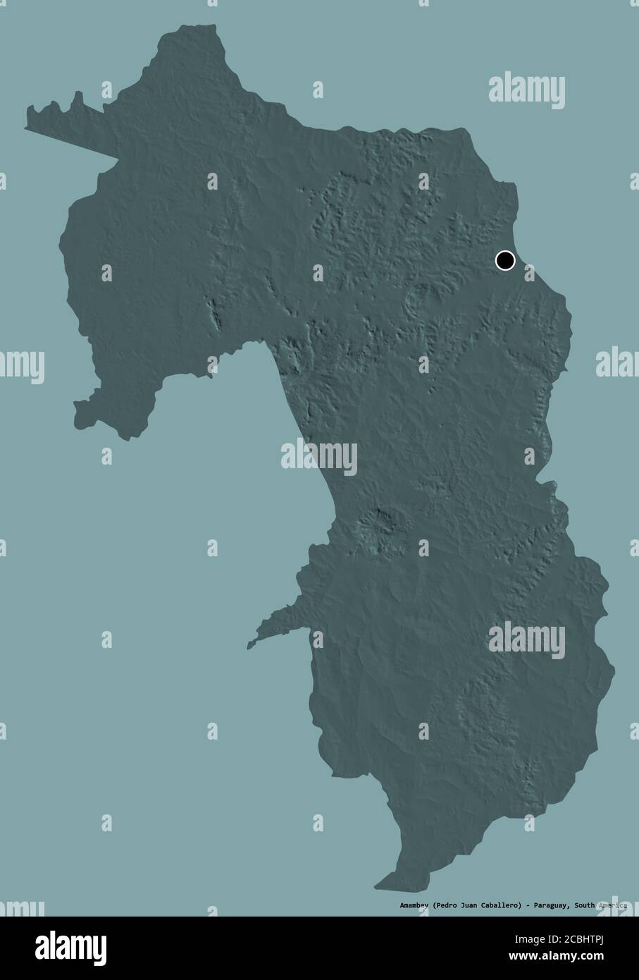 Shape of Amambay, department of Paraguay, with its capital isolated on ...