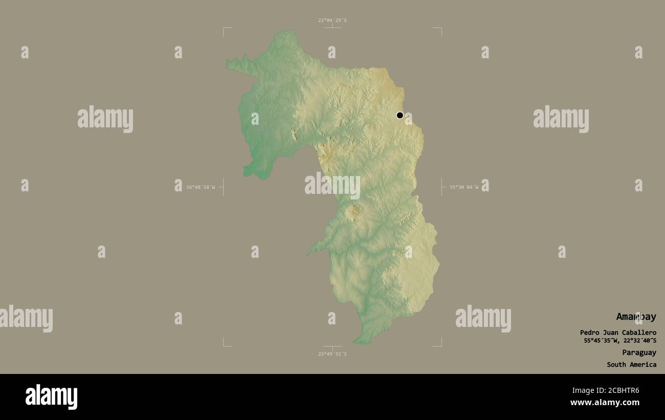 Area of Amambay, department of Paraguay, isolated on a solid background ...