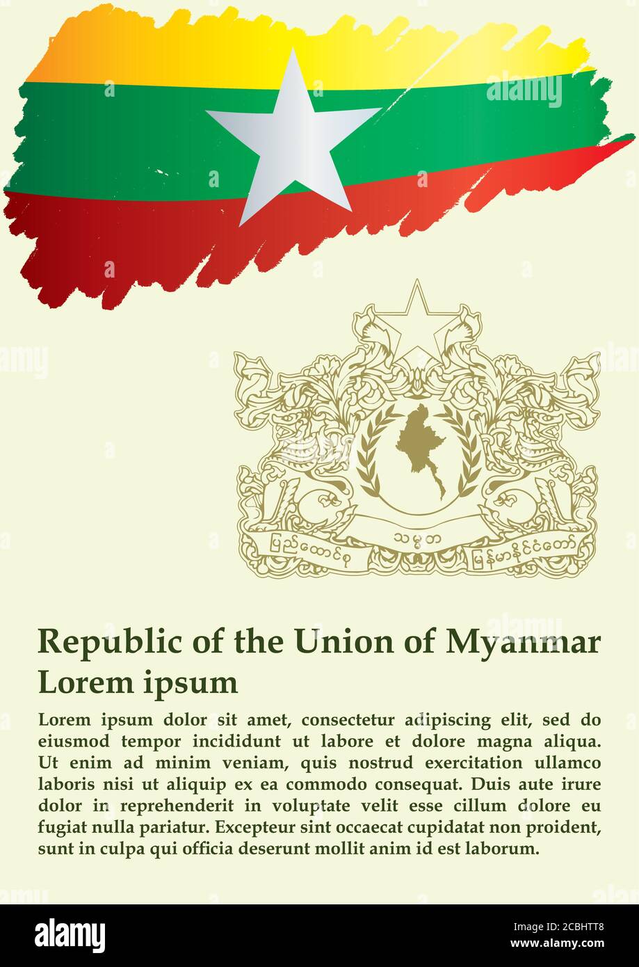 Flag of Myanmar, Republic of the Union of Myanmar. template for award ...