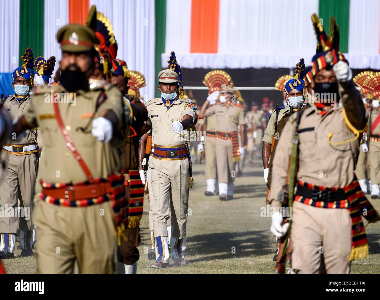 Guwahati, India. 13 August 2020. Indian paramilitary soldiers wearing ...