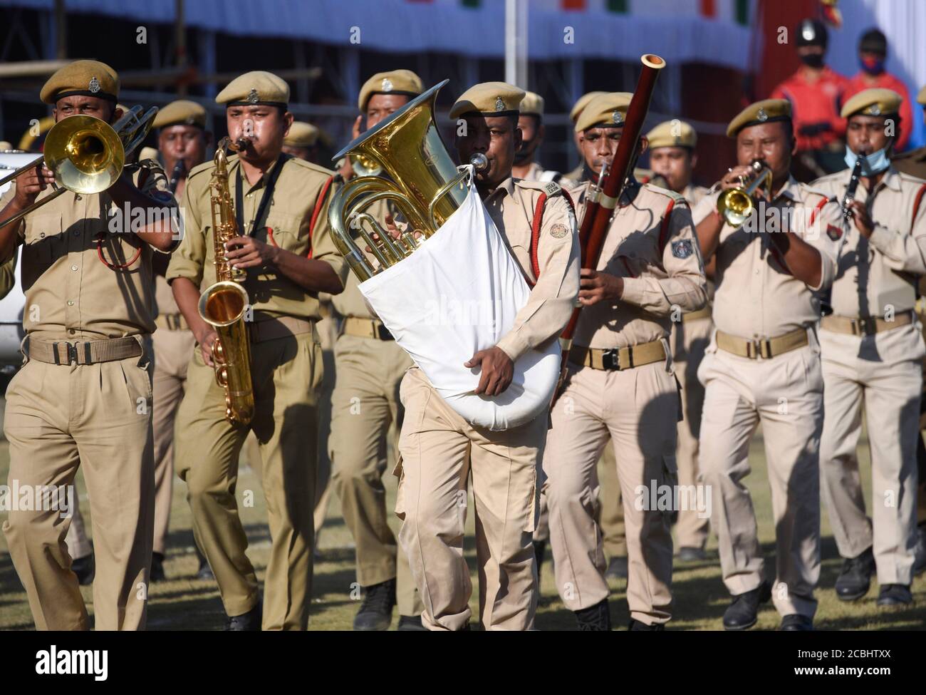 Guwahati, India. 13 August 2020. Indian paramilitary soldiers wearing ...