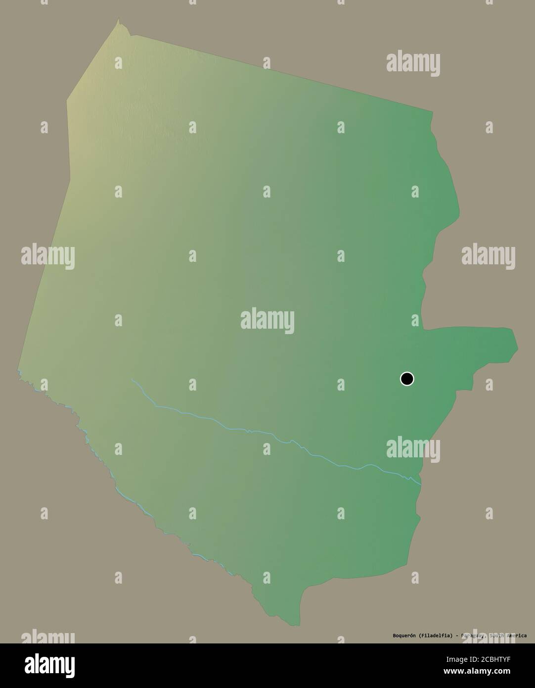Shape of Boquerón, department of Paraguay, with its capital isolated on ...