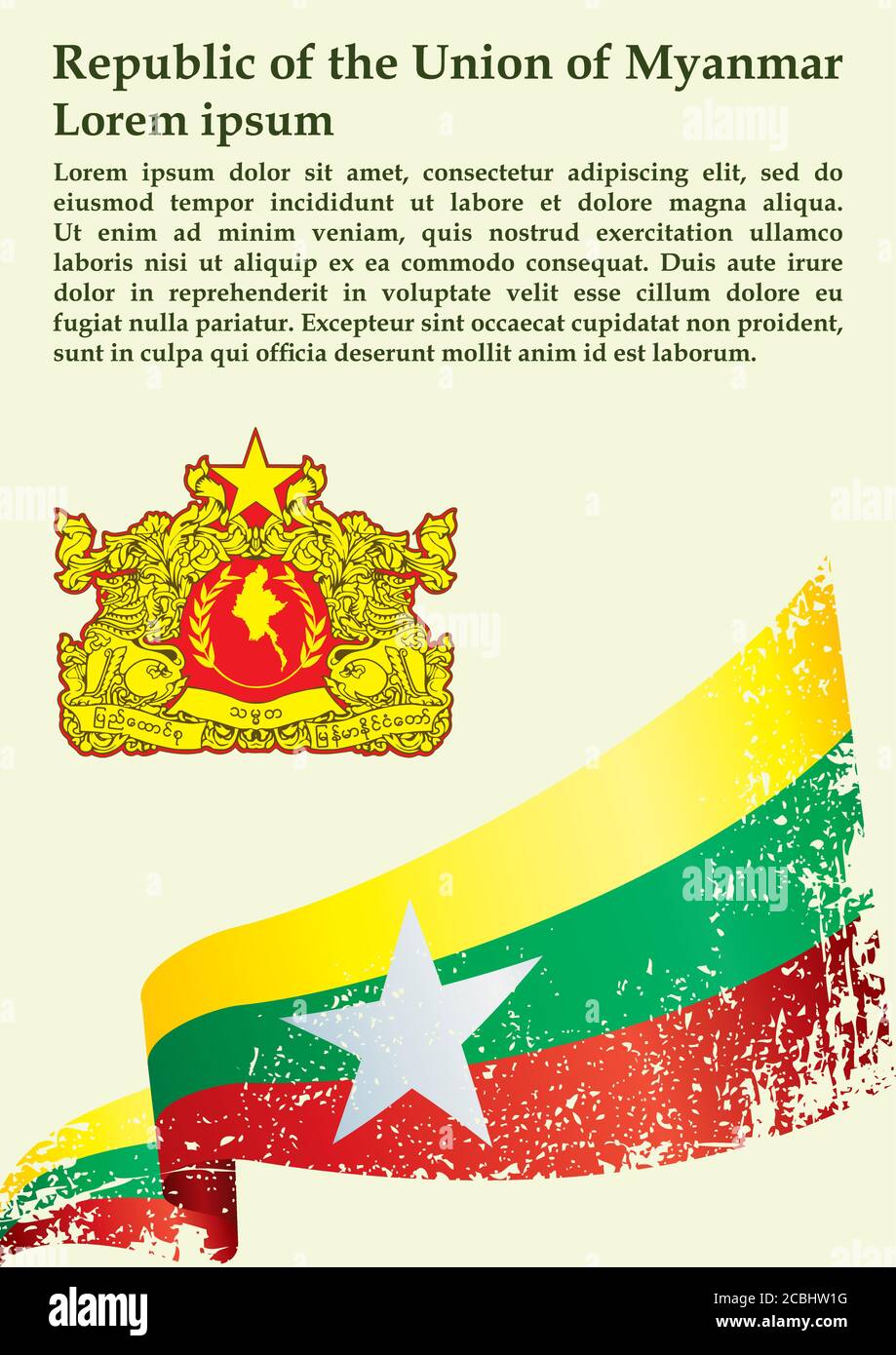 Flag of Myanmar, Republic of the Union of Myanmar. template for award ...