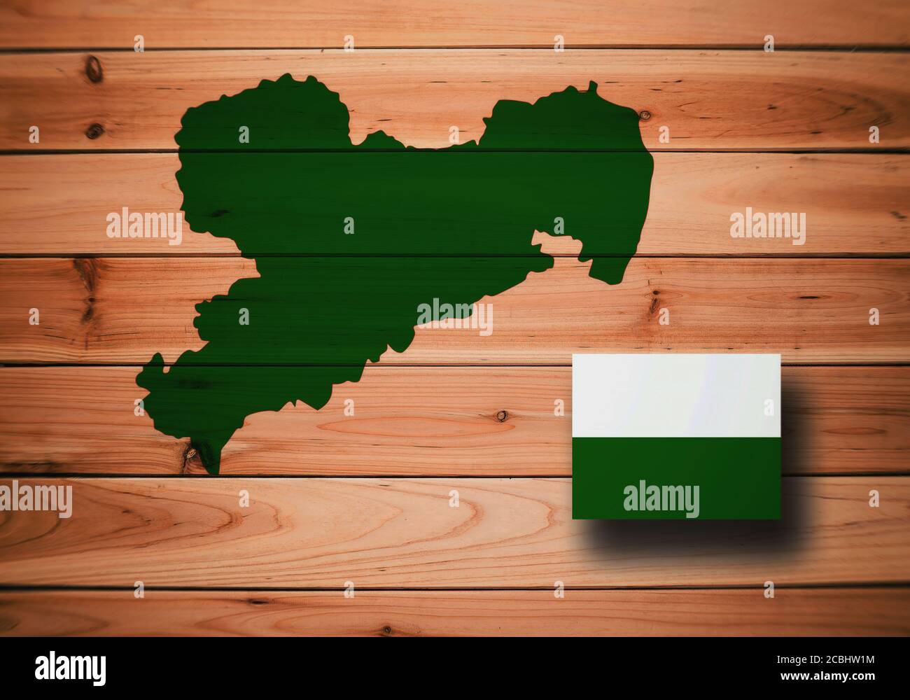 Map and flag of Saxony, German federal state, on wooden background, 3D ...