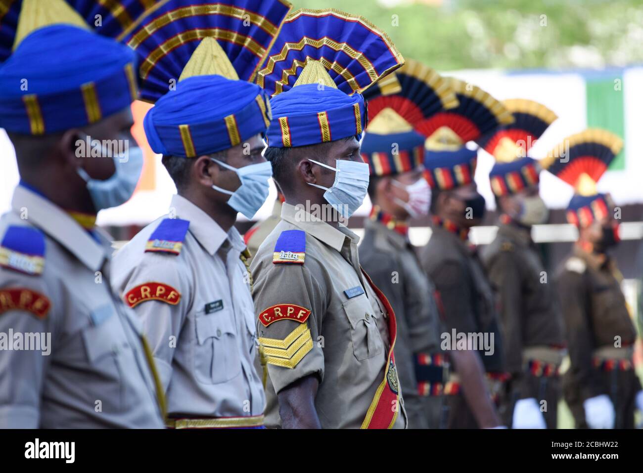 Guwahati, India. 13 August 2020. Indian paramilitary soldiers wearing ...