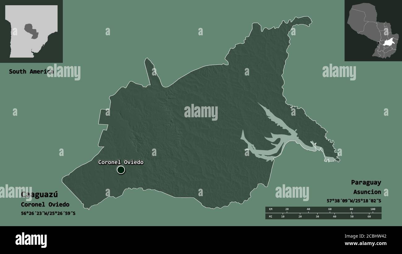 Shape of Caaguazú, department of Paraguay, and its capital. Distance ...