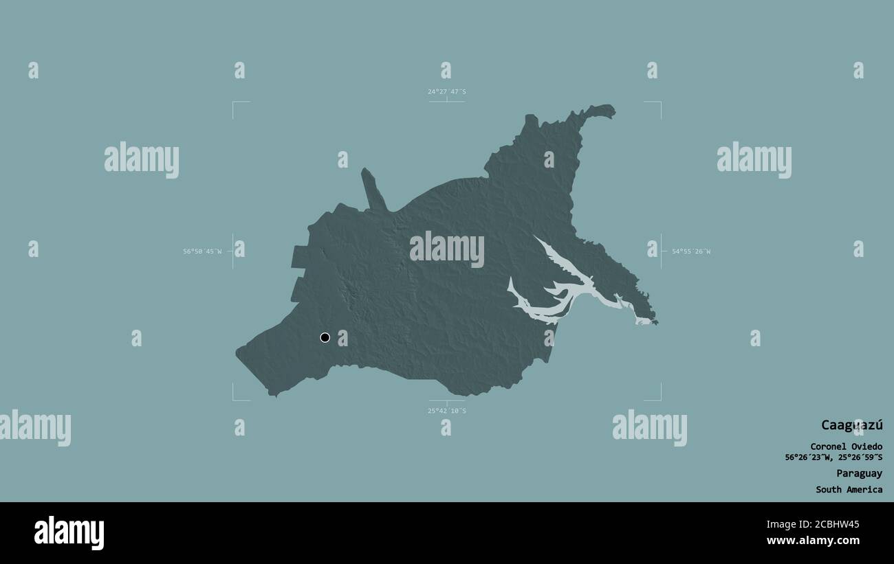 Area of Caaguazú, department of Paraguay, isolated on a solid ...