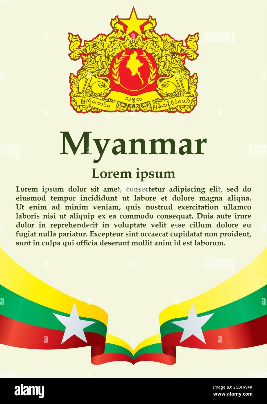 Flag of Myanmar, Republic of the Union of Myanmar. template for award ...