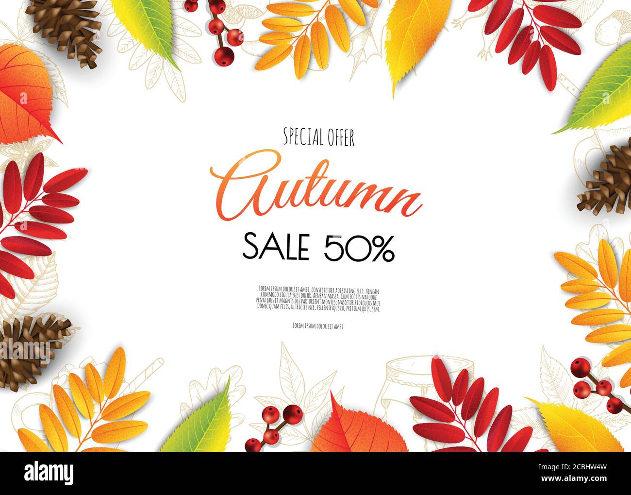 Autumn sale flyer template. Bright fall leaves. Poster, card, label ...