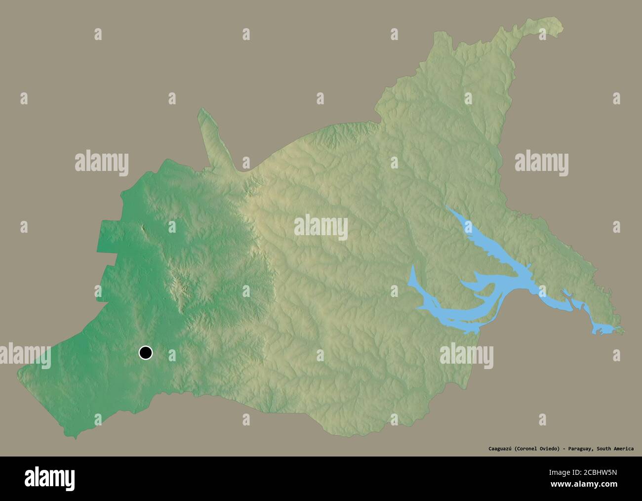 Shape of Caaguazú, department of Paraguay, with its capital isolated on ...