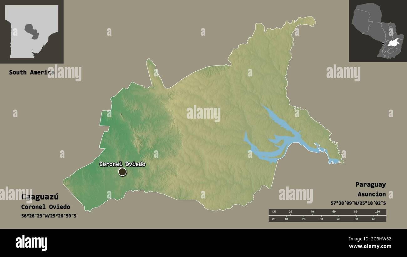Shape of Caaguazú, department of Paraguay, and its capital. Distance ...