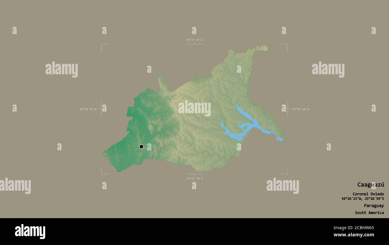 Area of Caaguazú, department of Paraguay, isolated on a solid ...