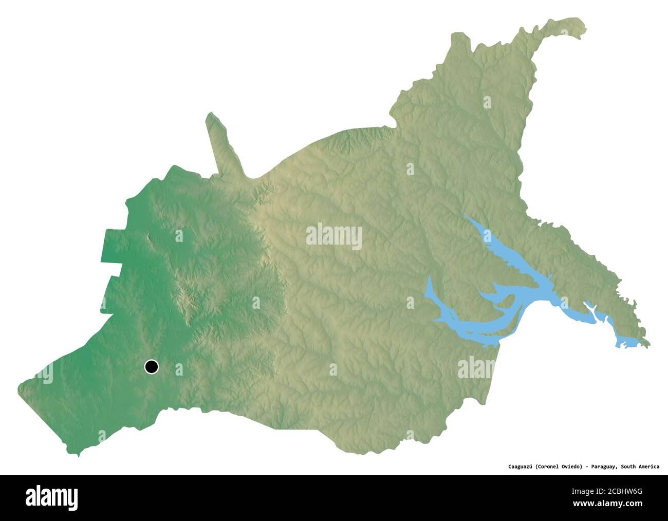Shape of Caaguazú, department of Paraguay, with its capital isolated on ...