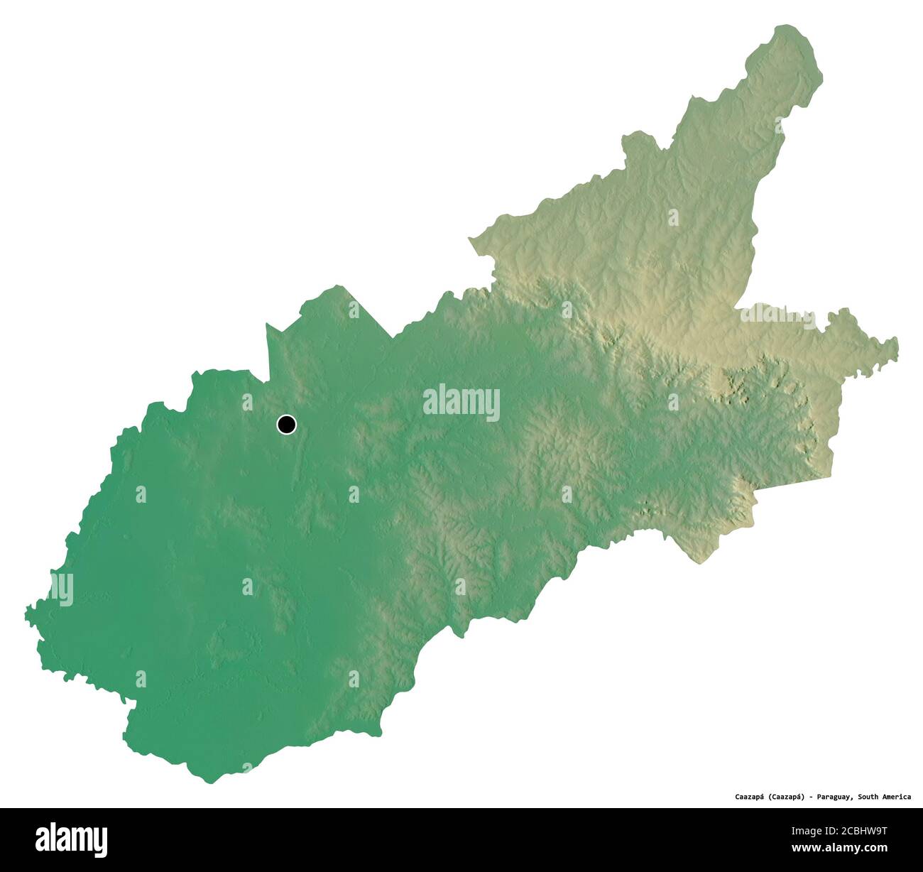 Shape of Caazapá, department of Paraguay, with its capital isolated on ...